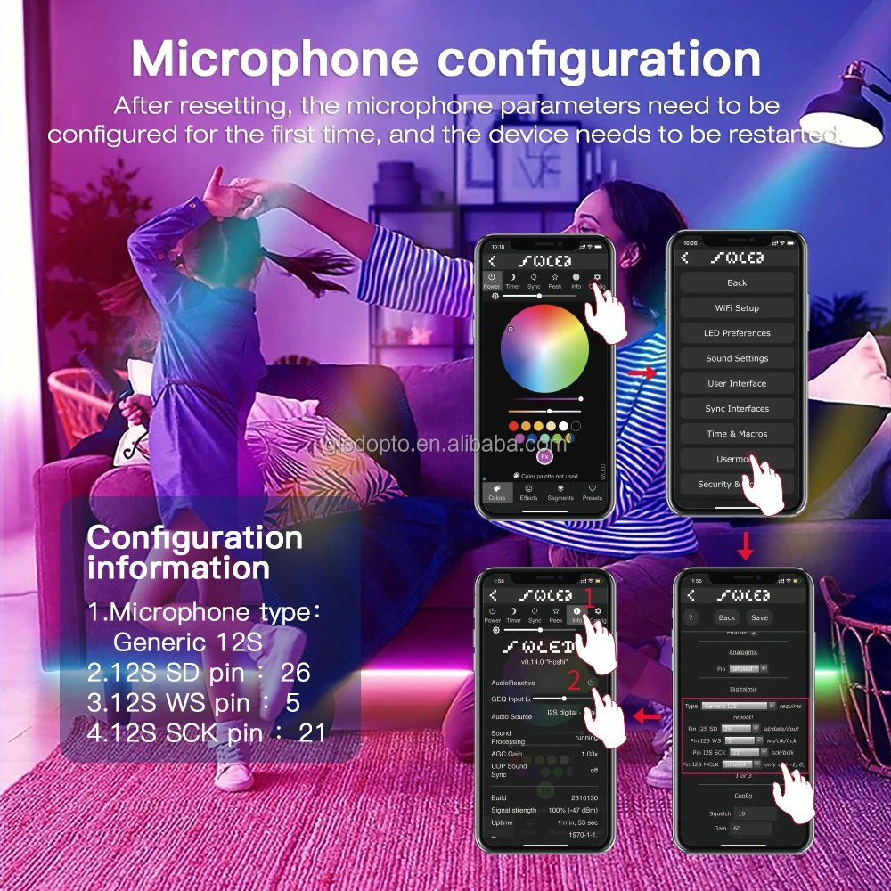 Gledopto ESP32 WLED LED Controller Mic Version with Relay Function with ...