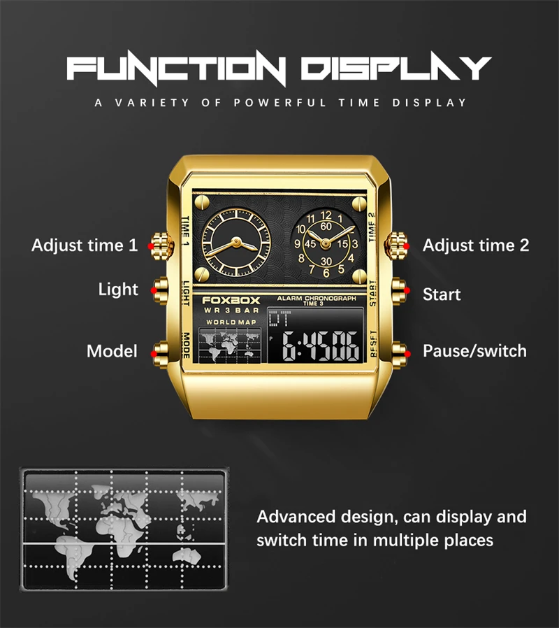 LIGE FOXBOX Sport Mens Watch - Luxury Dual Display Clock