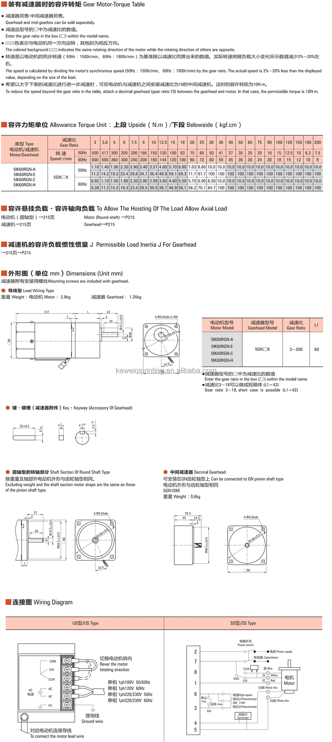 ZD 60W Speed Control Motor with Gear Head for Industries