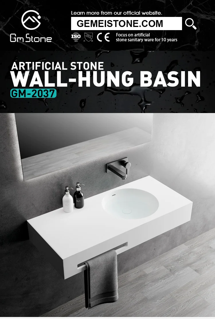 Gm Lavabo Mural Solid Surface Sink Single Basin Large Vanity Wall Hung ...