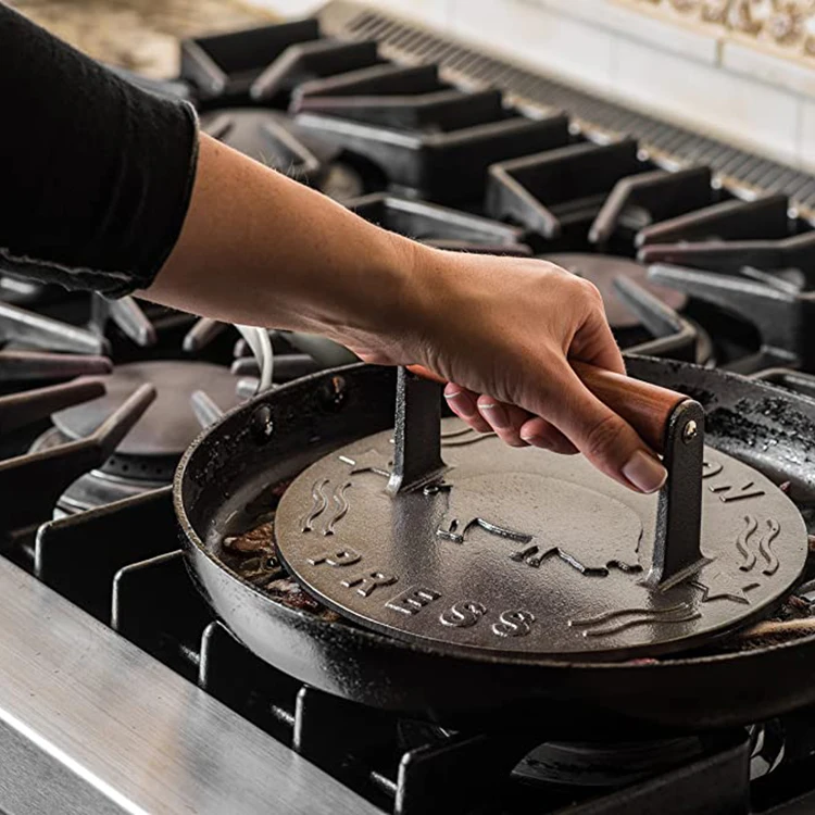 High-quality Cast Iron Meat Press for Perfect BBQ Burgers