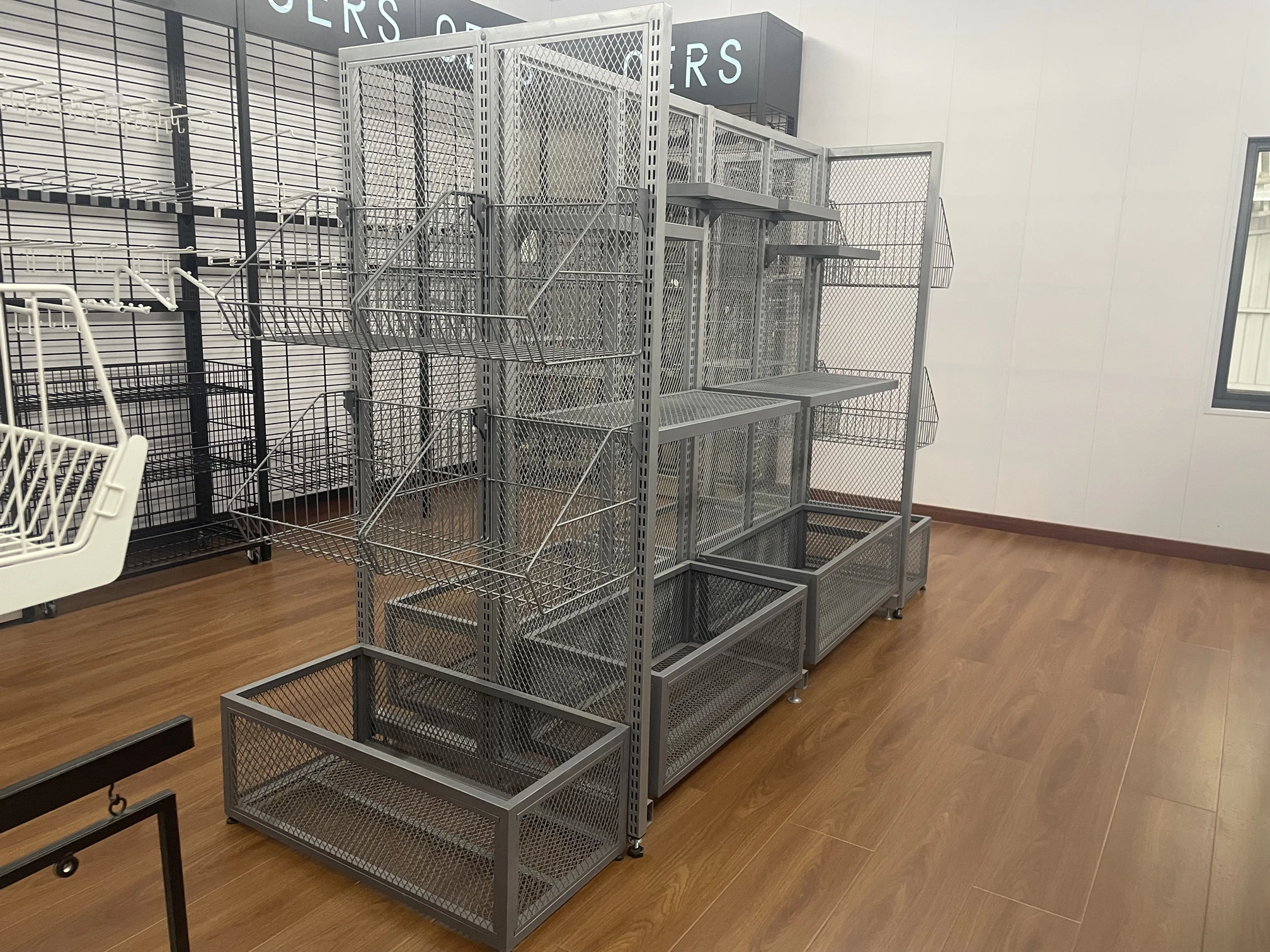 Foldable Mesh Supermarket Storage Cage Supermarket Display Collapsible ...