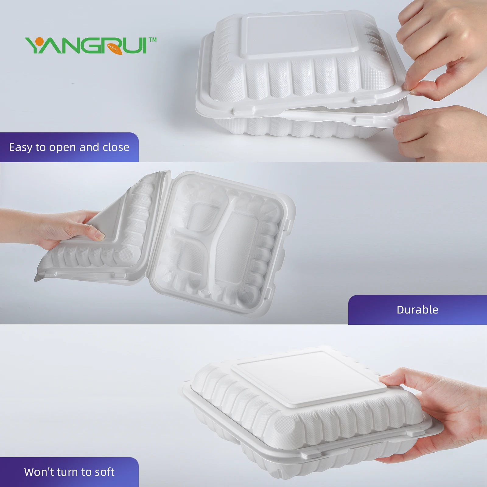 8x8" 3-compartment Eco-friendly Clamshell To Go Box Mineral Filler ...