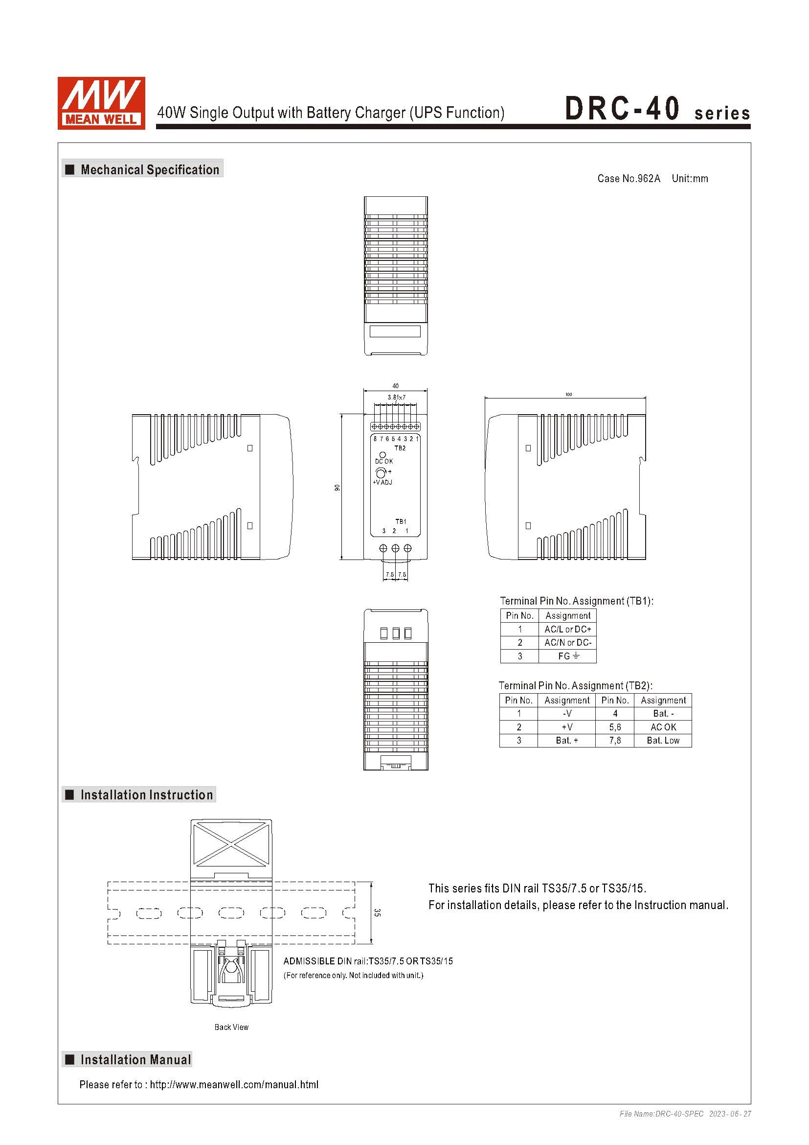DRC-40 Switching Power Supply DRC-40A/40B Security DIN Type With UPS 40W Dual Group Output New ...