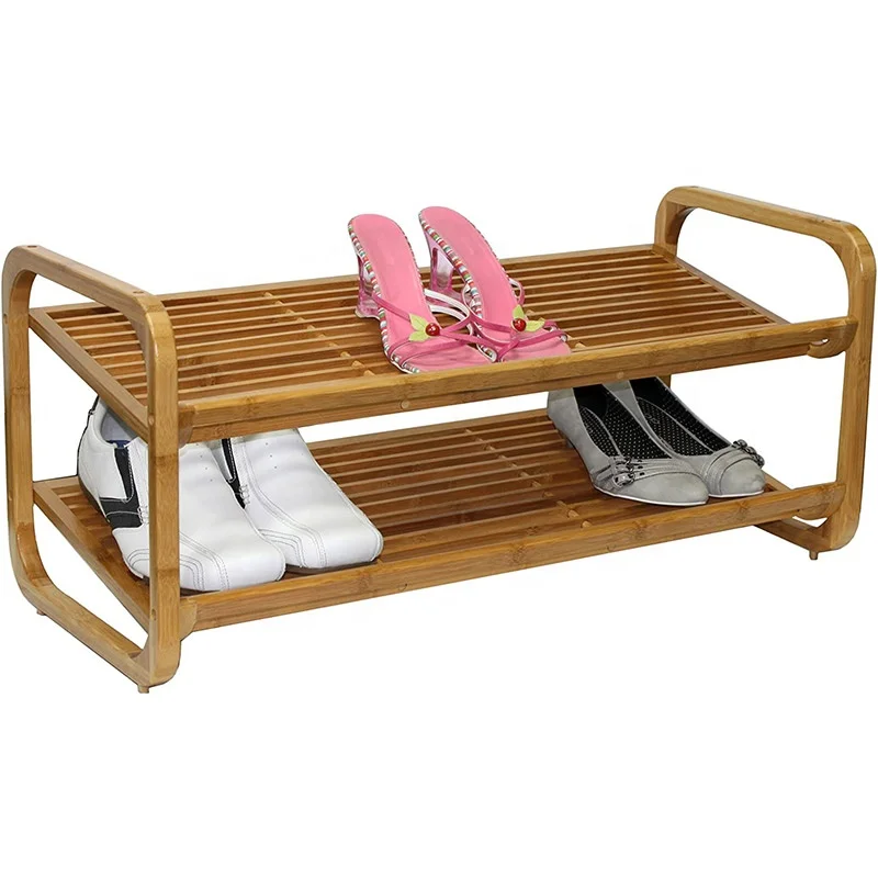 Custom 2 Tiers Bamboo Shoes Rack With Handles Shoe Cabinet Shoe Shelf ...