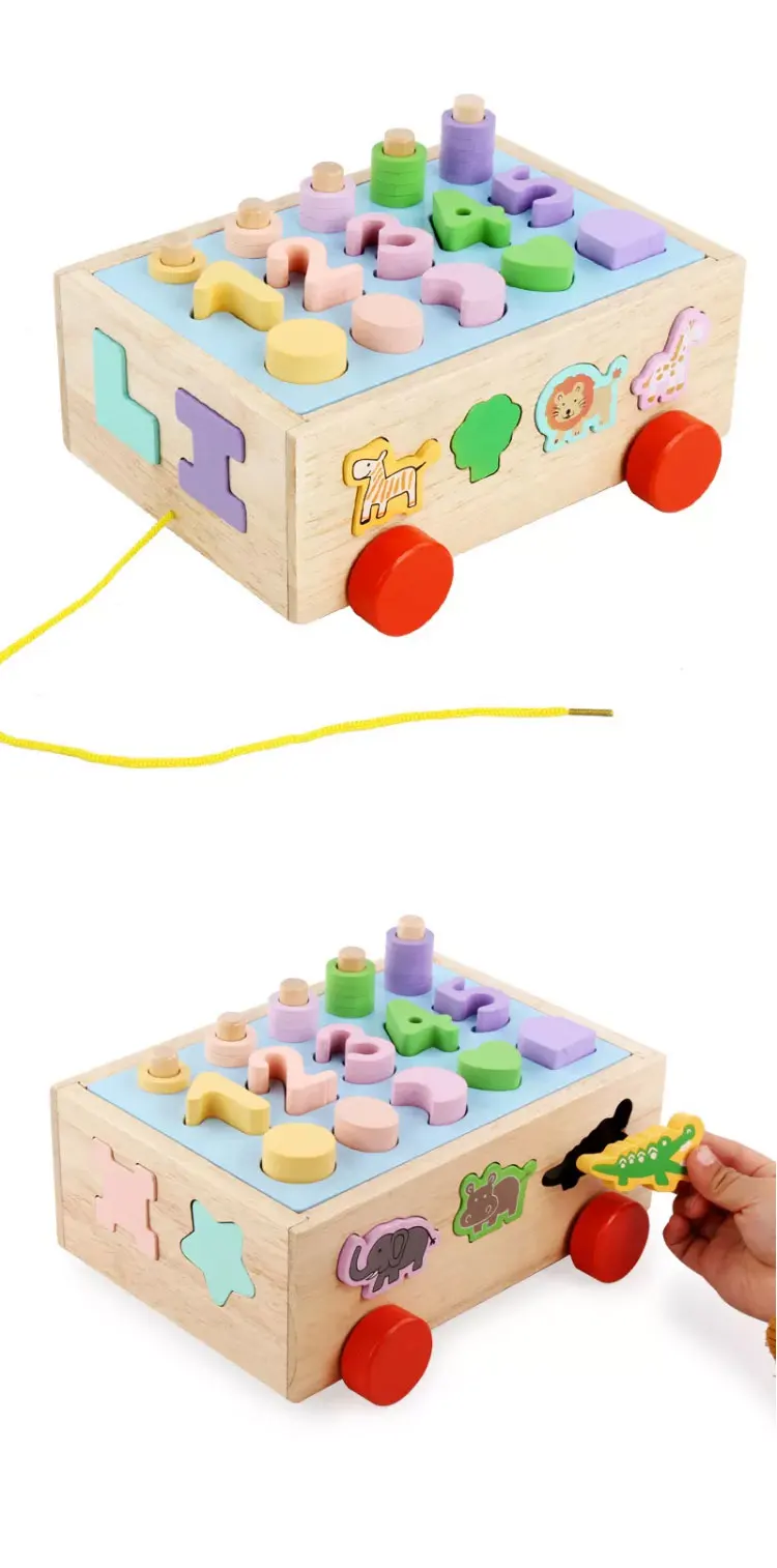 Wooden Shape Matching Building Block Car Toy Montessori Early ...