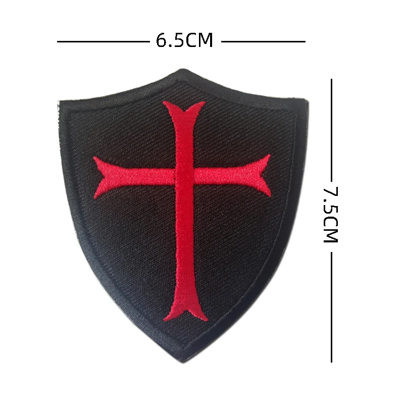 Knights Templar Cross Shield Embroidered Fastener Patches