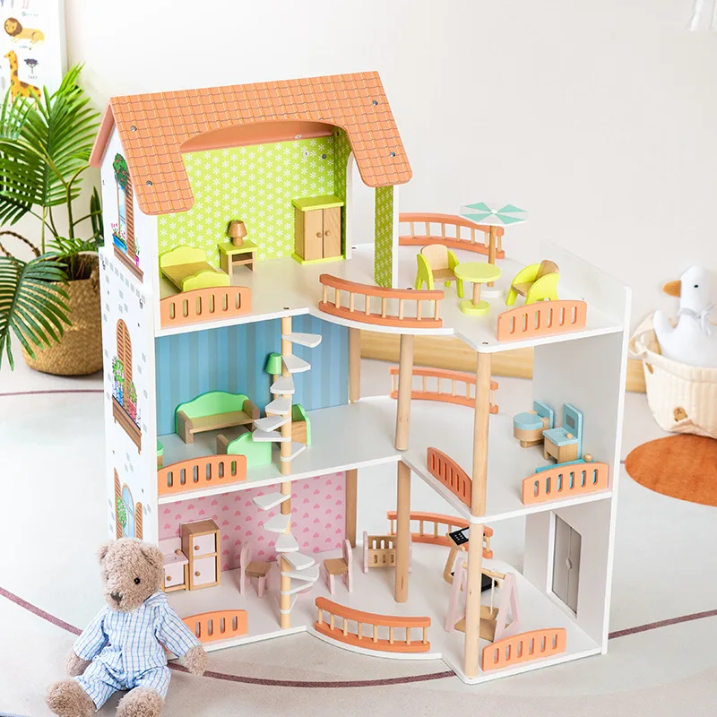 Wooden New Three Layers Villa Children Play House Model Doll Houses Toy ...