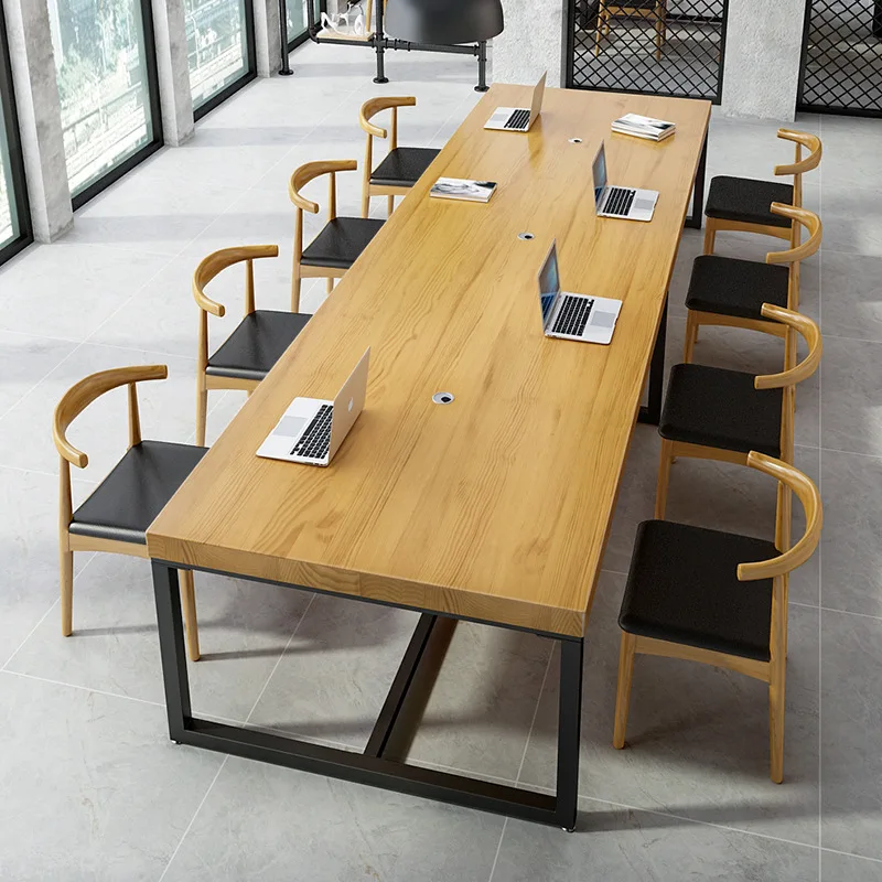 Simple Office Solid Wood Conference Table Training Desk With Chair ...