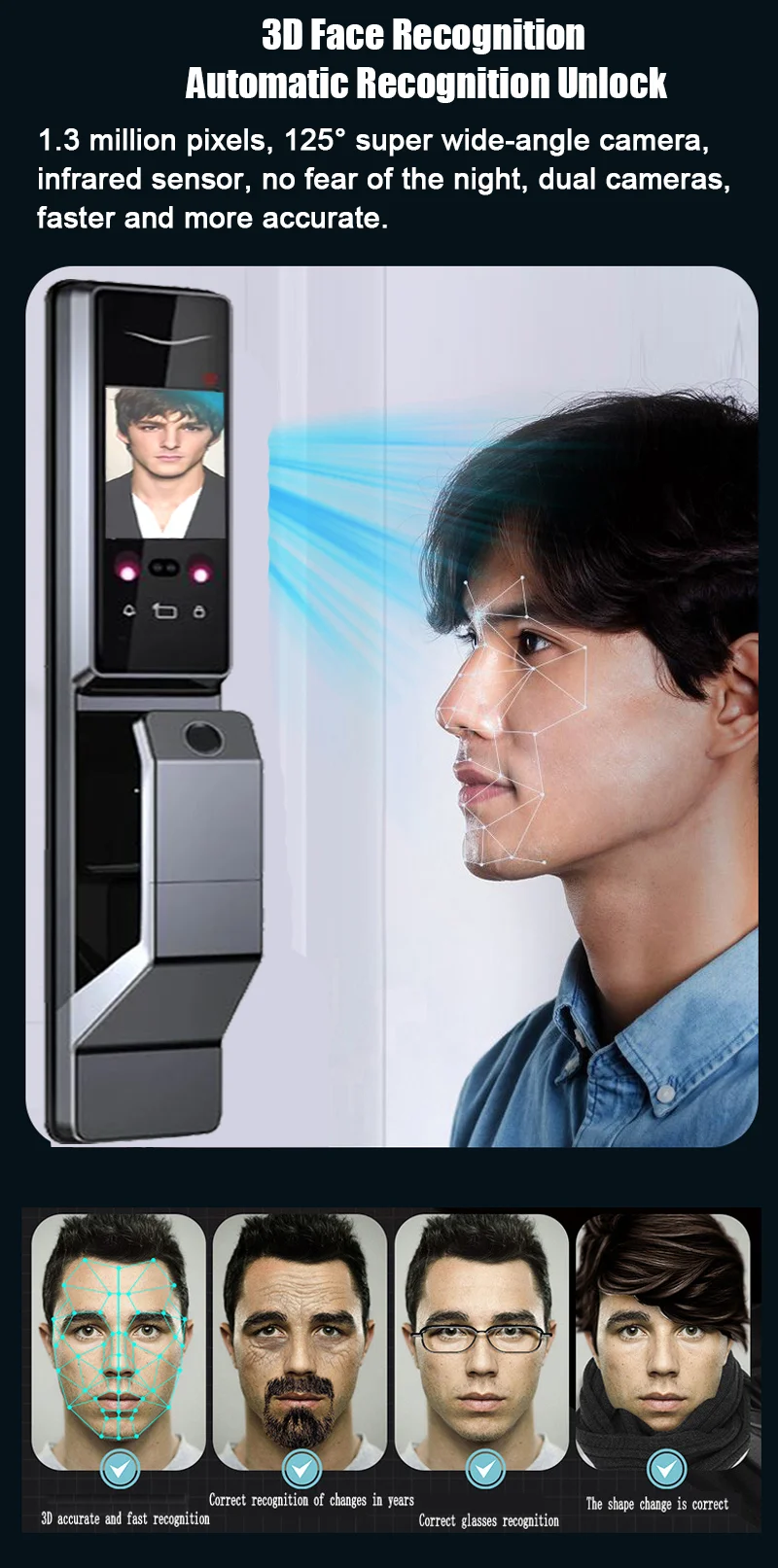 Smart 3d Face Recognition Door Lock Tuya App Voice Intercom Fingerprint Lock Biometric