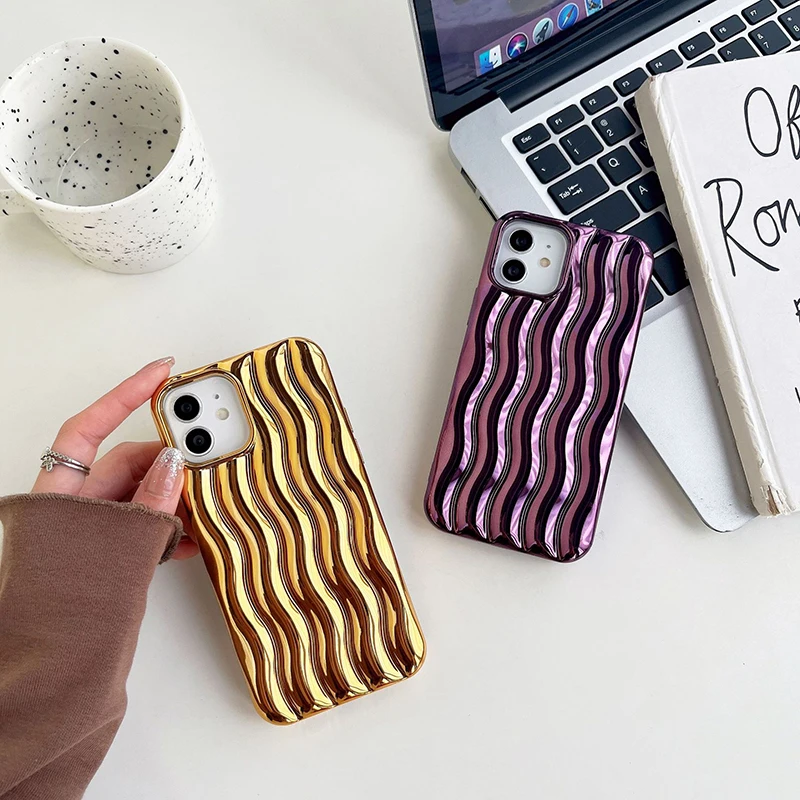 Wave Pattern Most Loved Style for iphone 15 14 Pro Plated Phone case ...