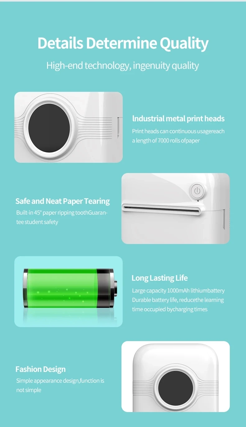 Mini Inkless Label Printer - Thermal Printer Small for School