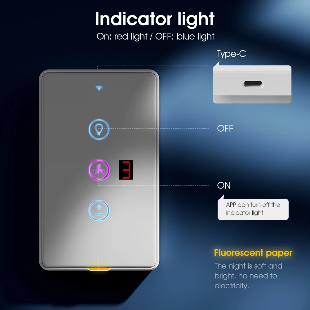 Type c Timing Voice App Wireless Remote Control Wifi Smart Fan Light ...