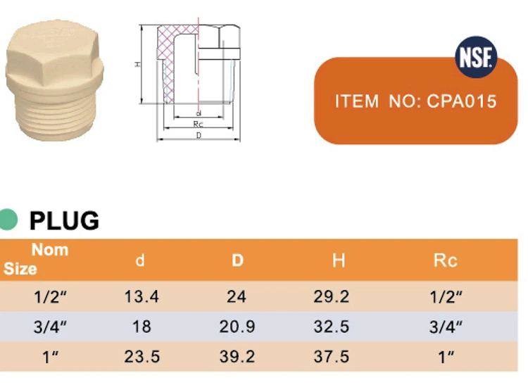 Cpvc Astm D2846 Male Plug With Upc Certificate - Buy Thread Plug,Cpvc ...