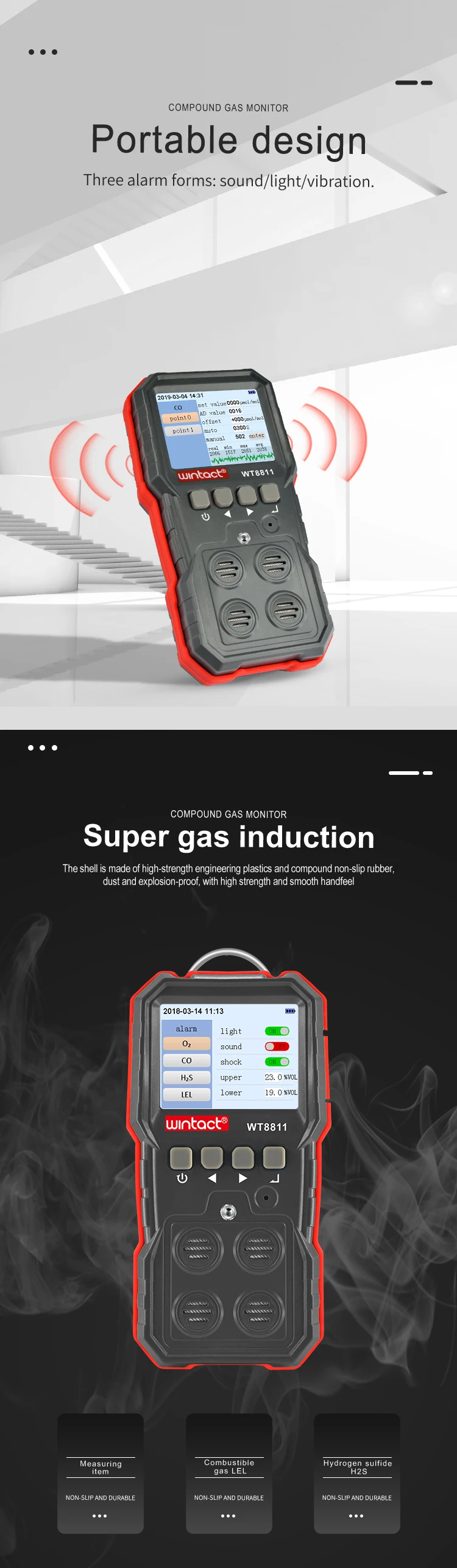 Multi-function Industrial Compound Gas Monitor 4-in-1 Combustible H2s ...
