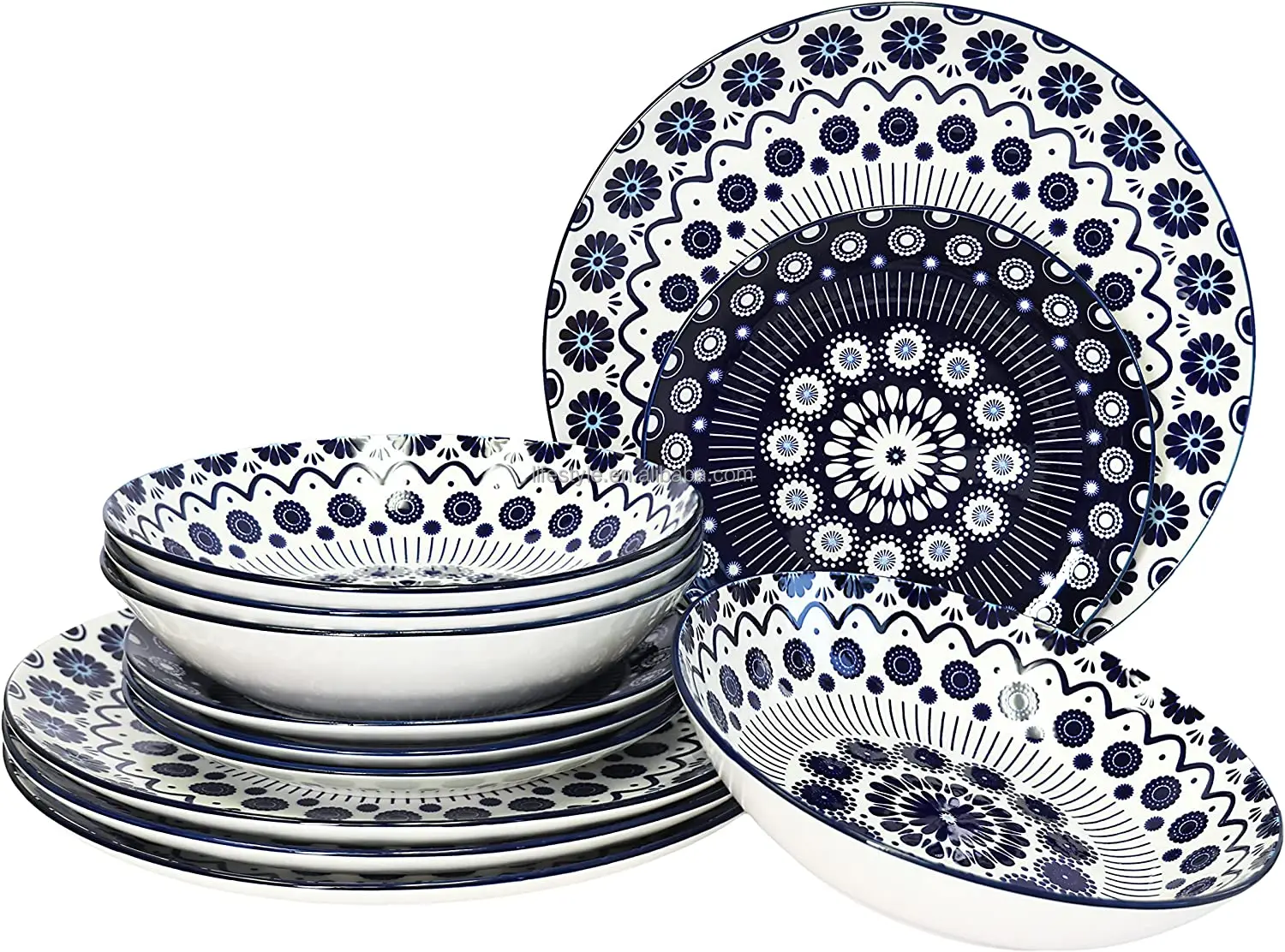 18 Pcs Pad Printing Dinnerware Set Porcelain Dinner Set with Under ...