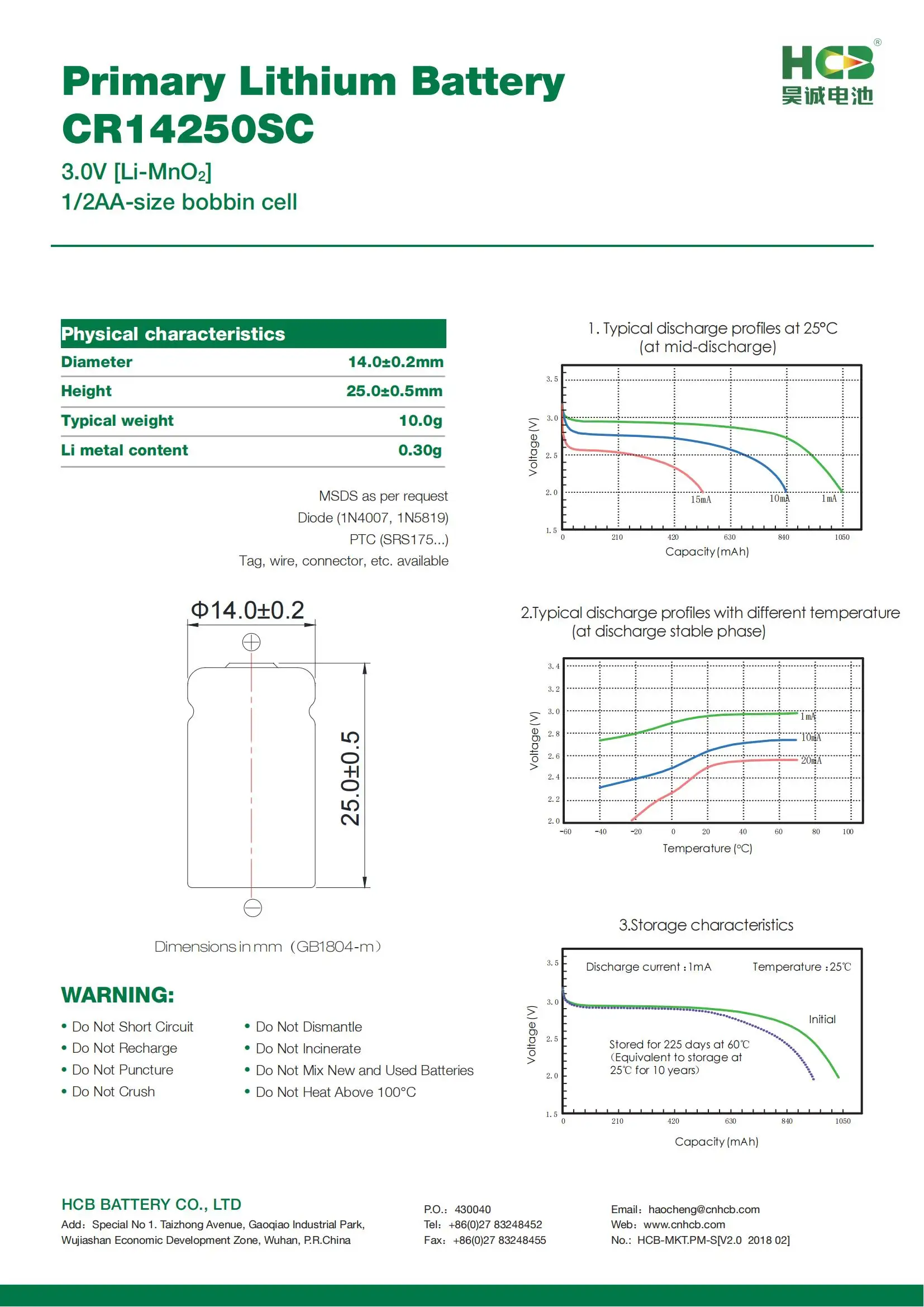 Hcb High Energy Density Primary Lithium Battery Li-mno2 Cylindrical ...
