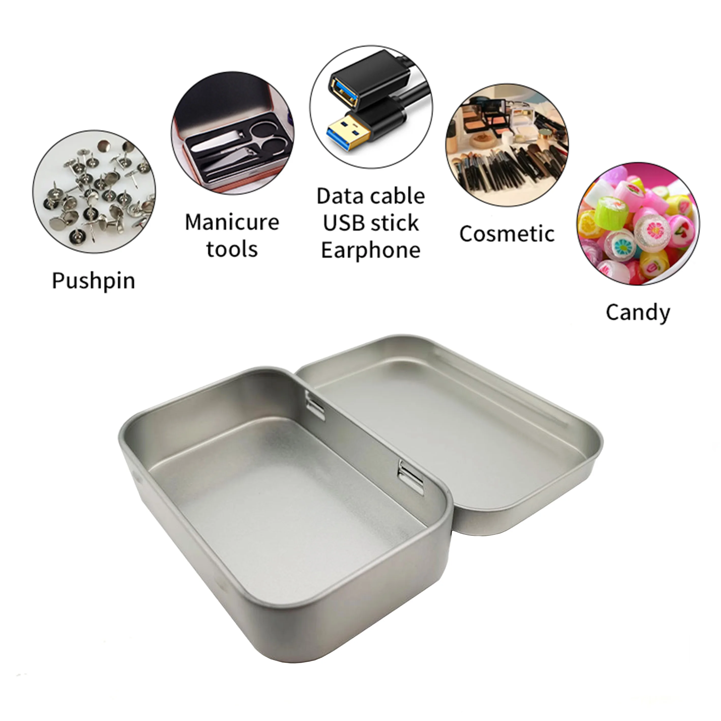 Oem Custom Printed Silver Rectangular Hinged Tin Case With Lid Gift ...