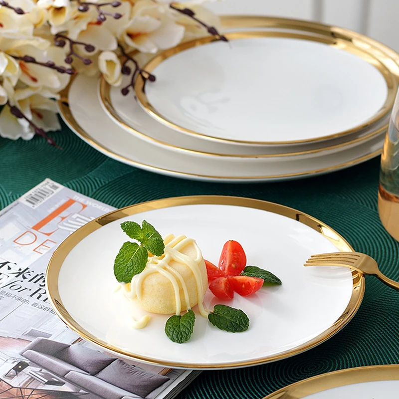Vajilla Blanca Con Borde Dorado - Luxury Dinnerware Set