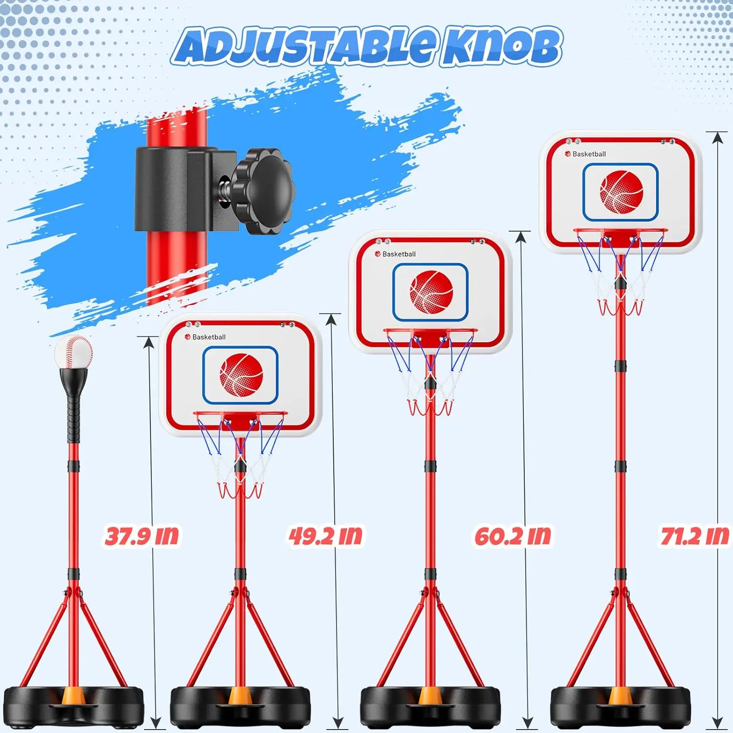 4 IN 1 Kids Basketball Hoop & T Ball Set - Adjustable & Fun