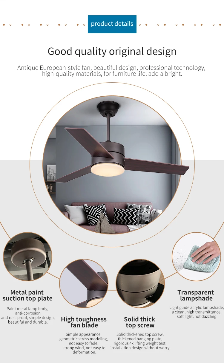 Chinese Ceiling Fan Manufacturer Wood Grain With Led Light 52 Inch ...