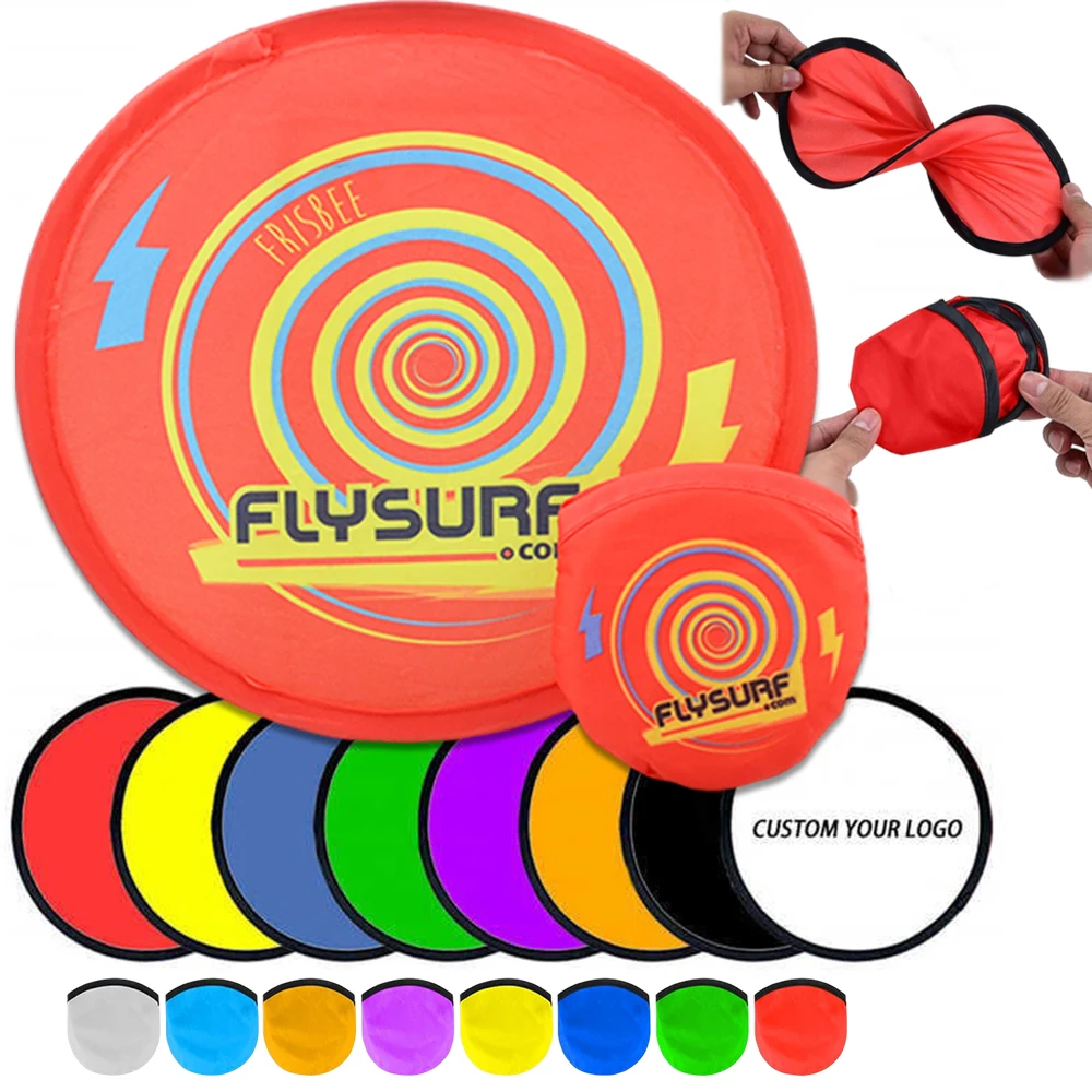 Custom Printed Soft Pet Flying Disc Round Nylon Hand Folding Fan with Pouch