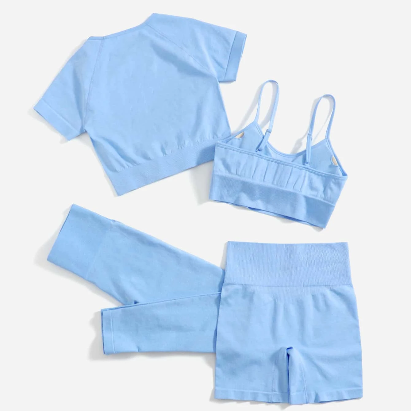 Buttery Feel Yoga Sport Wear Clothing Short Crop Top Seamless 4 Piece Set Gym Fitness Sets Women ...