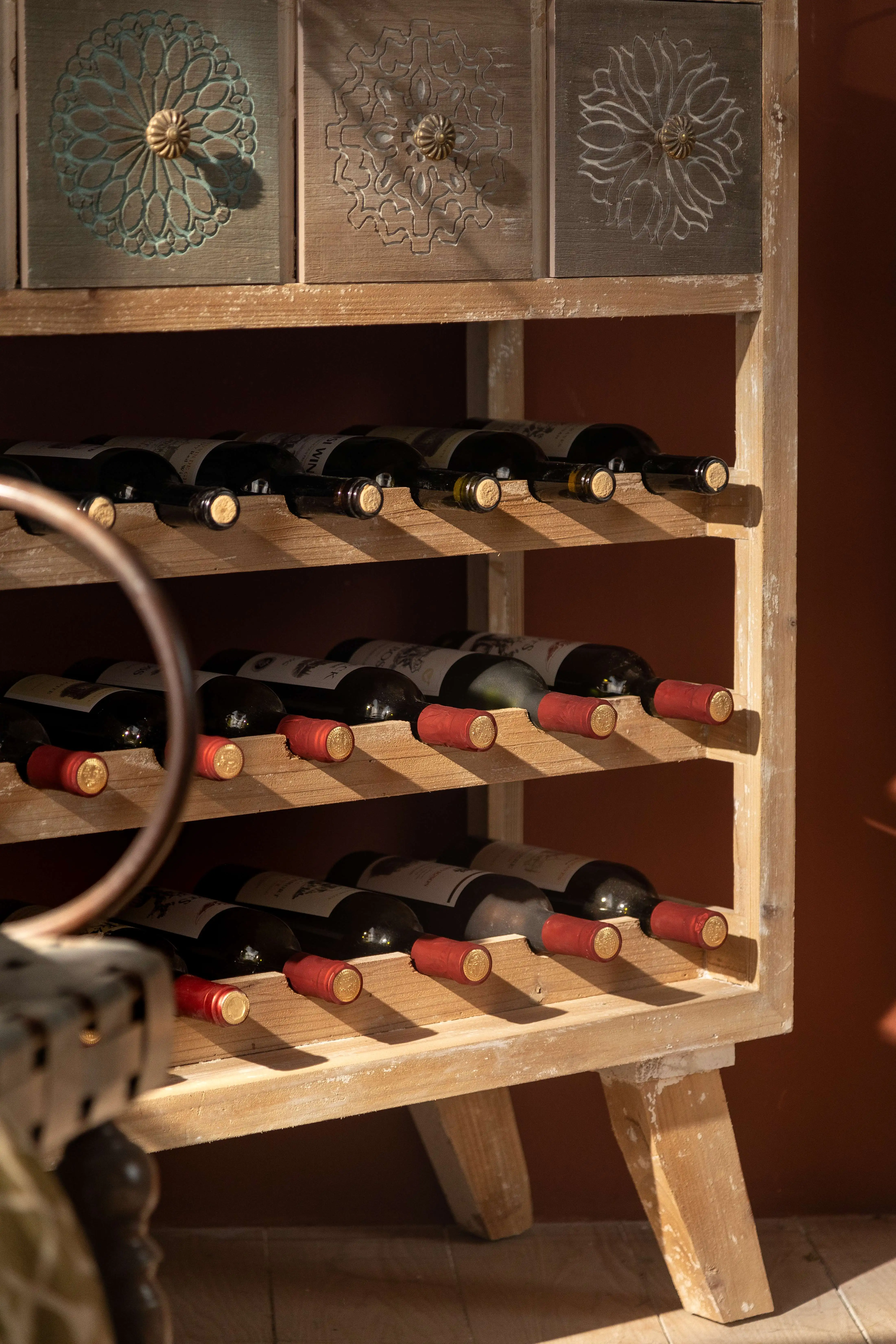 Essent French Country Vintage Pine Bottle Storage Rack Living Room Wine ...