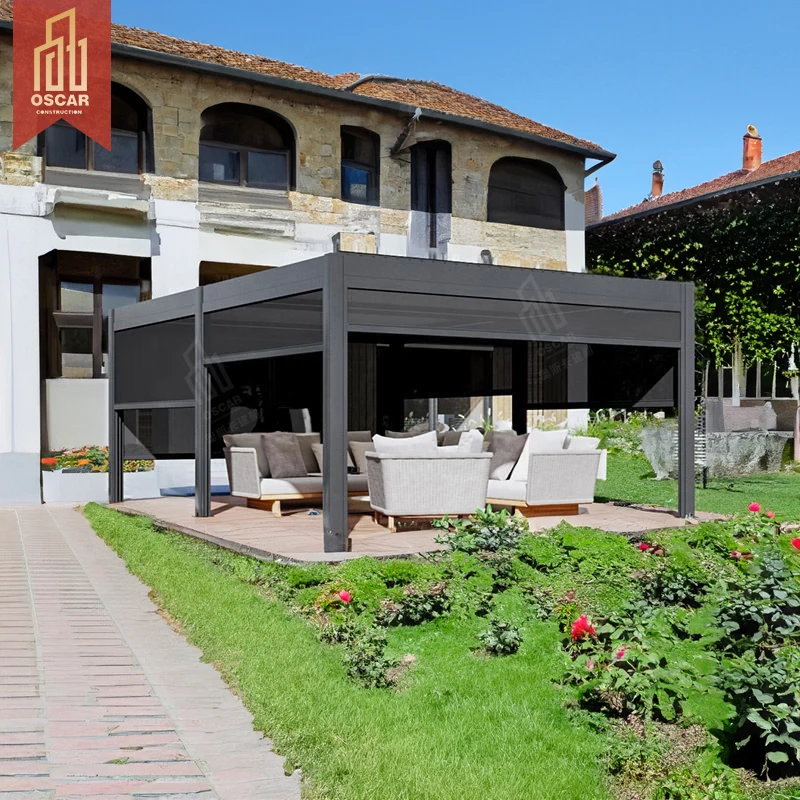 Sliding Roof Cantilever Metal Pergola Arbor Large Gazebo Manual ...