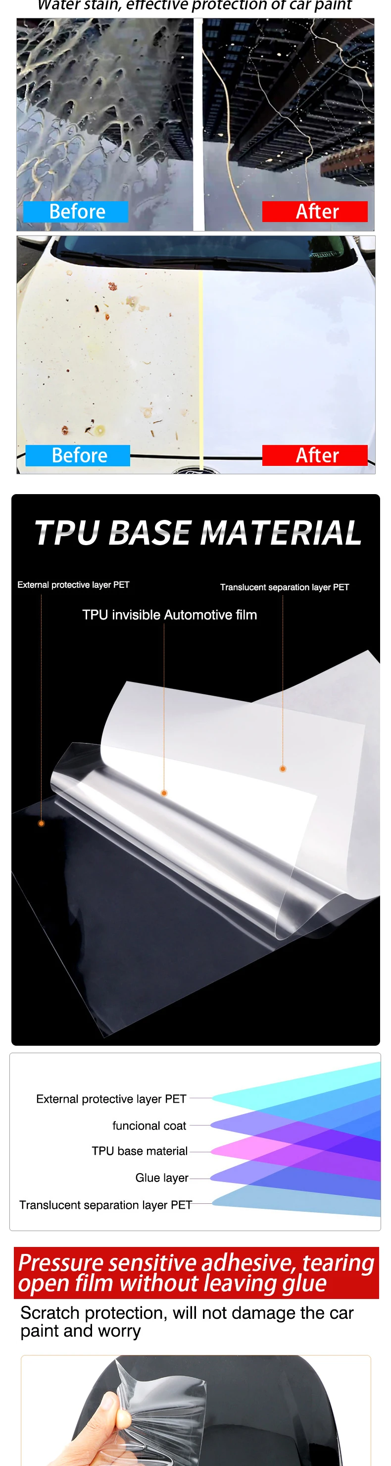 Wholesale 6.5 Mil 165 Micron Nano Coated Polyurethane Tpu Ppf Paint Protection Film Sand Proof ...