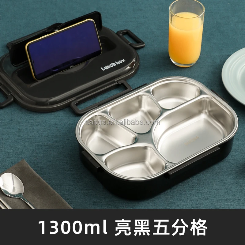 SUS 304 Stainless Steel 4 Compartments Lunch Bento Box with Plastic ...