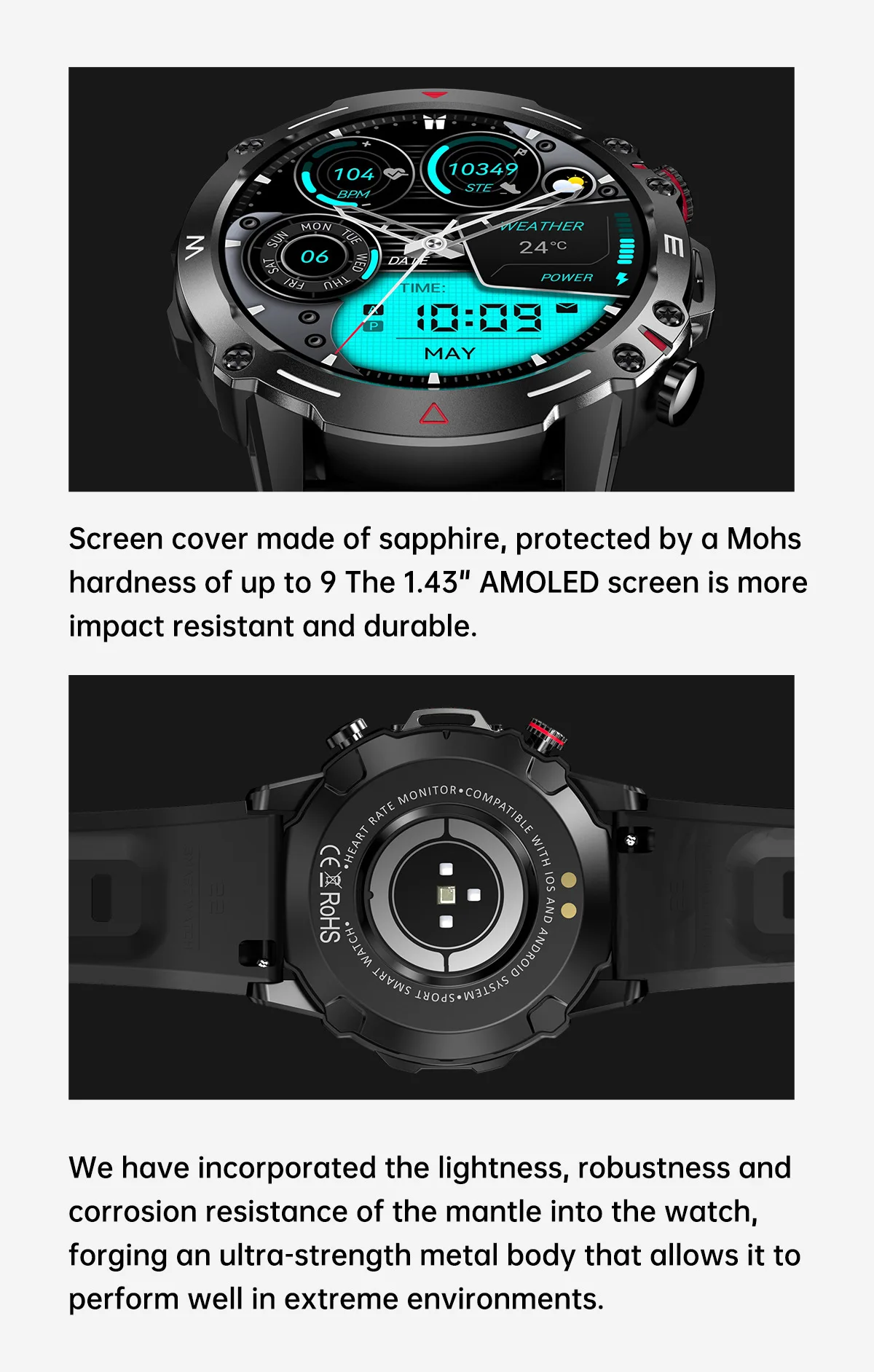 Hk87 1.43inch Amoled Screen Outdoor Rugged Smartwatch Waterproof Health ...