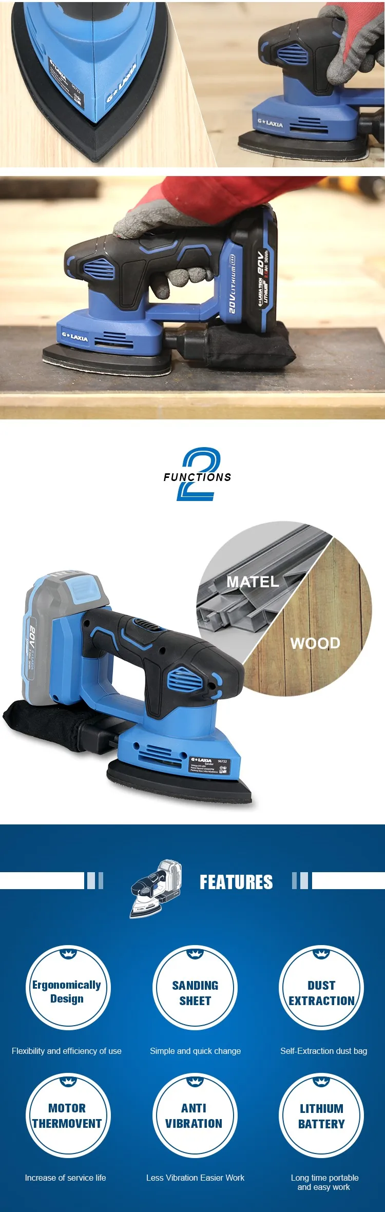 Galaxia 20V Brushed Palm Sanders - Efficient Handheld Tools