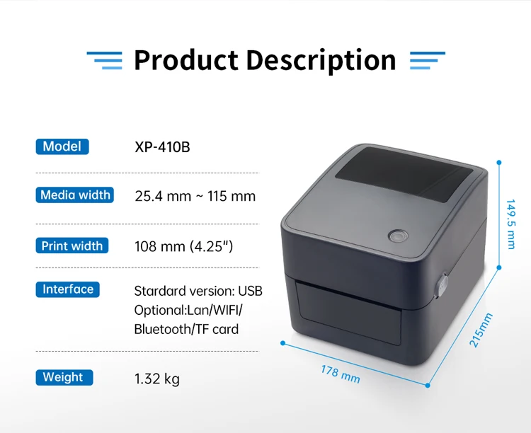 Xprinter XP-410B 4 Inch Thermal Label Printer for Shipping & Logistics ...