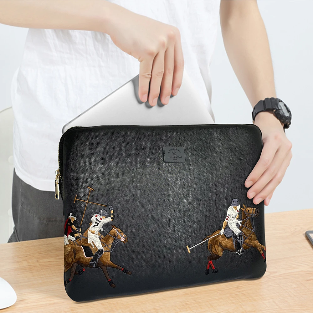 Embroidered Polo Pu Leather Laptop Sleeve With Plush Lining - Buy Fancy ...