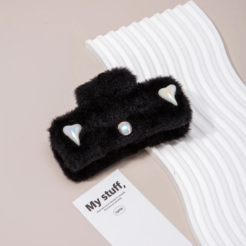 Cute Square Furry Claw Clips For Thick Curly Hair Elegant Fluffy Plush ...