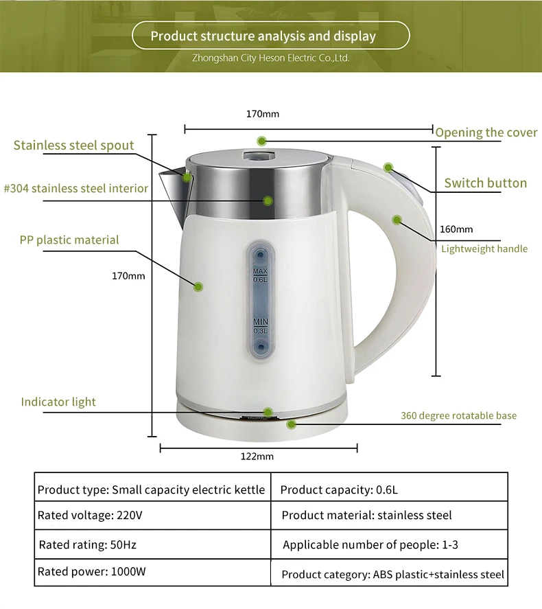 Plastic Hotel Guests Room White Set 0.6l Water Boiler Stainless Steel ...