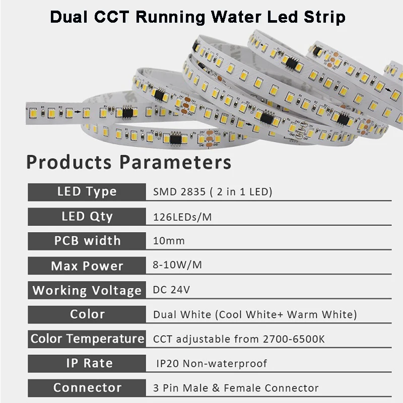 Dual Color CCT Chasing Running Water Warm Cool White Digital Led Strip ...