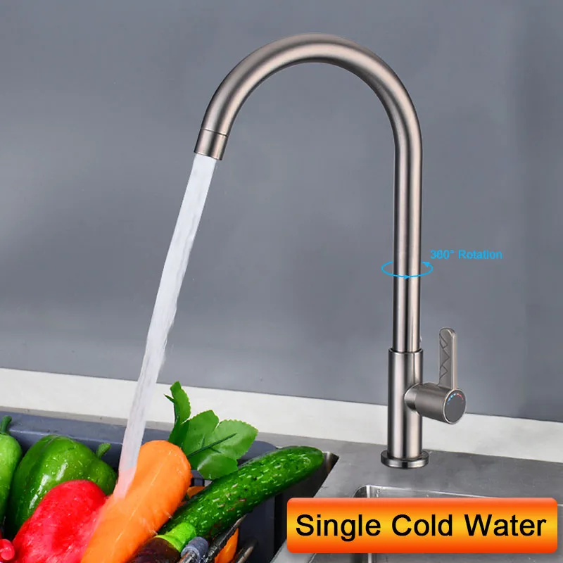 Dark Grey Stainless Steel Kitchen Faucet Single Cold Water Plus Body ...