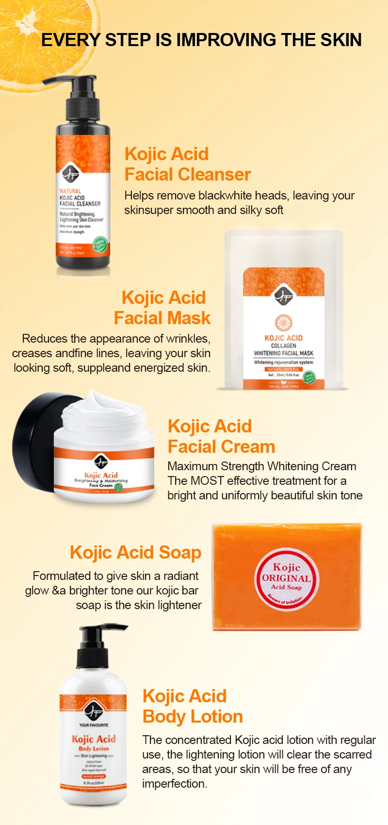 Private Label Kojic Acid Brightening Skin Care Sets Custom logo Vegan ...