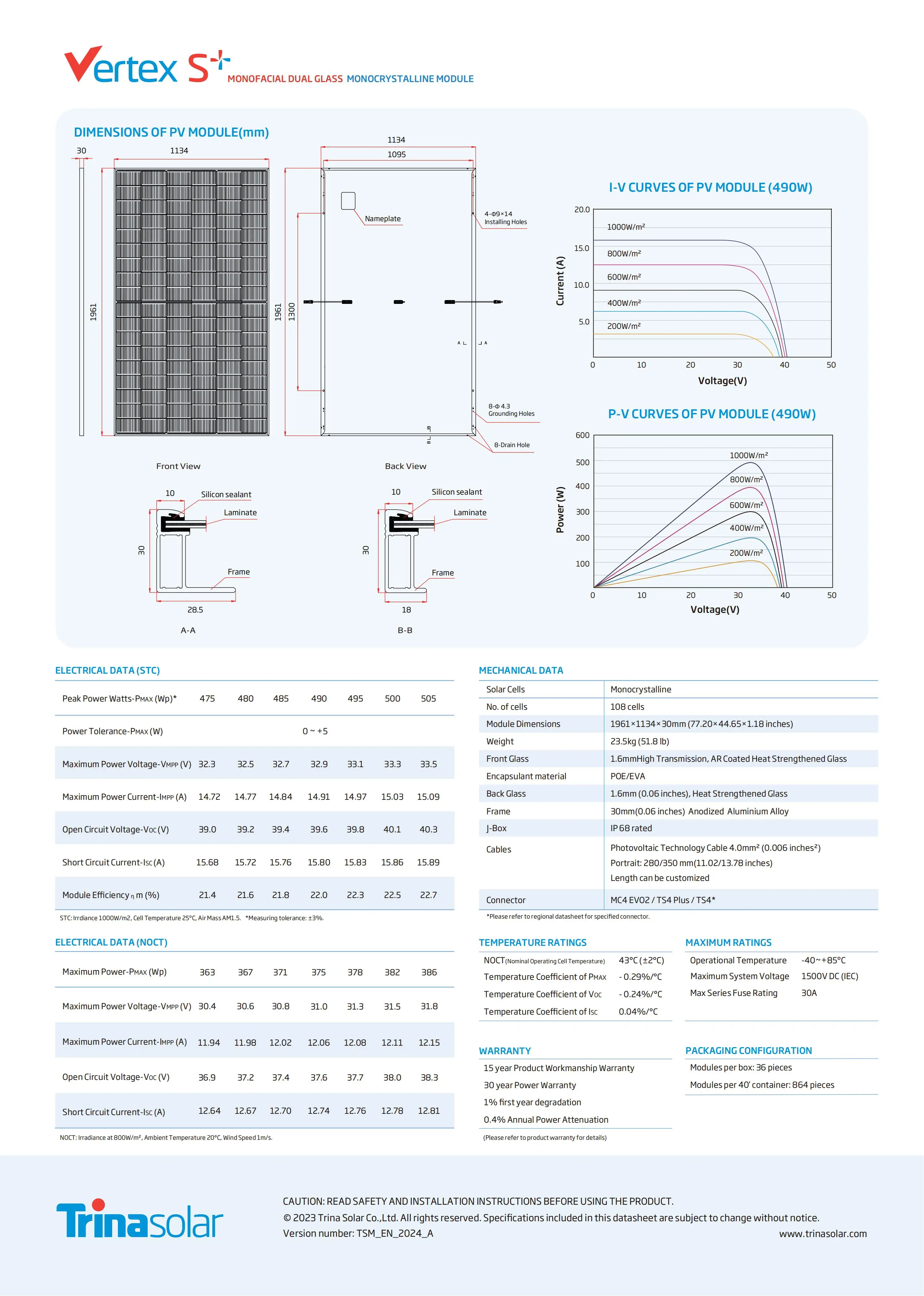 Trina Solar Panels - High Efficiency Monofacial Dual Glass