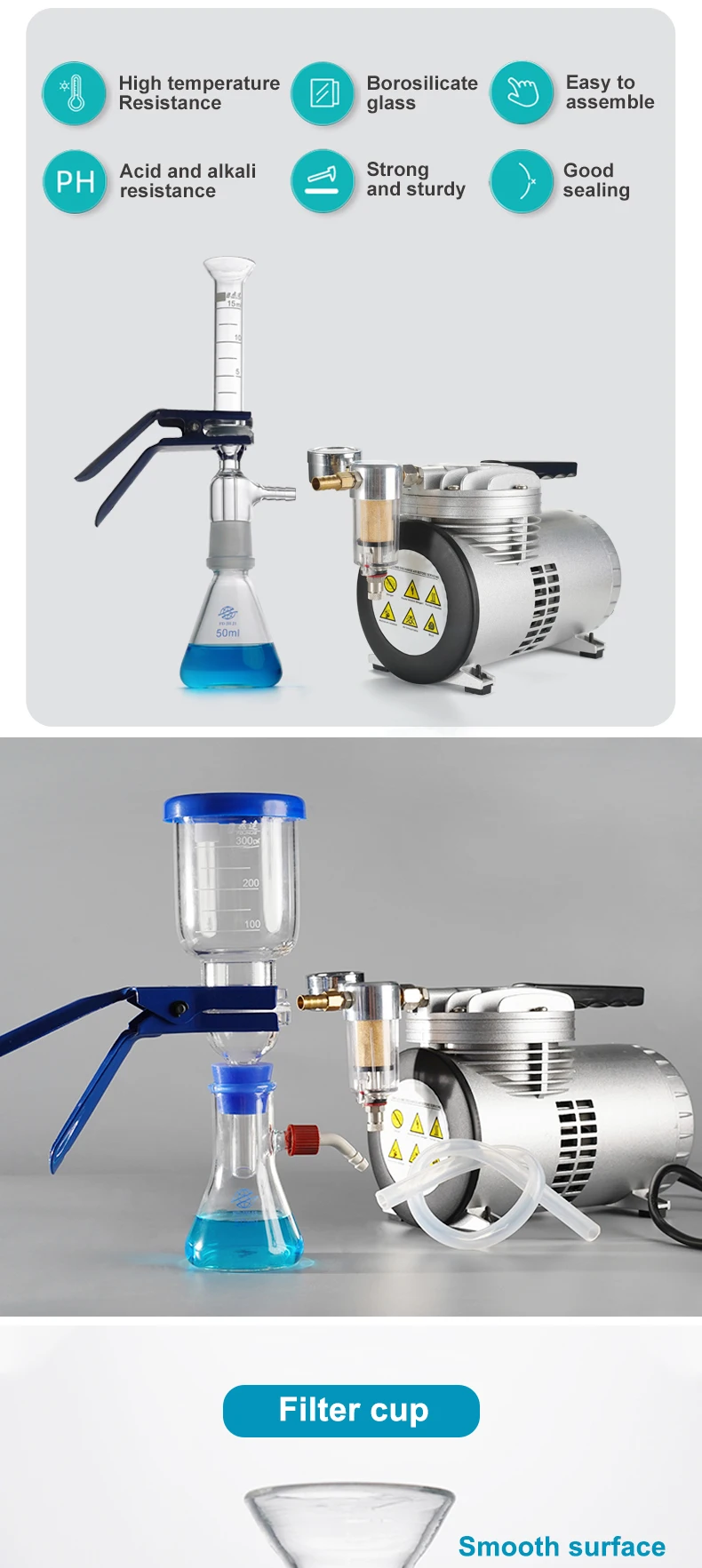 Lab 250ml All Glass Vacuum Filter Device - Customizable Support