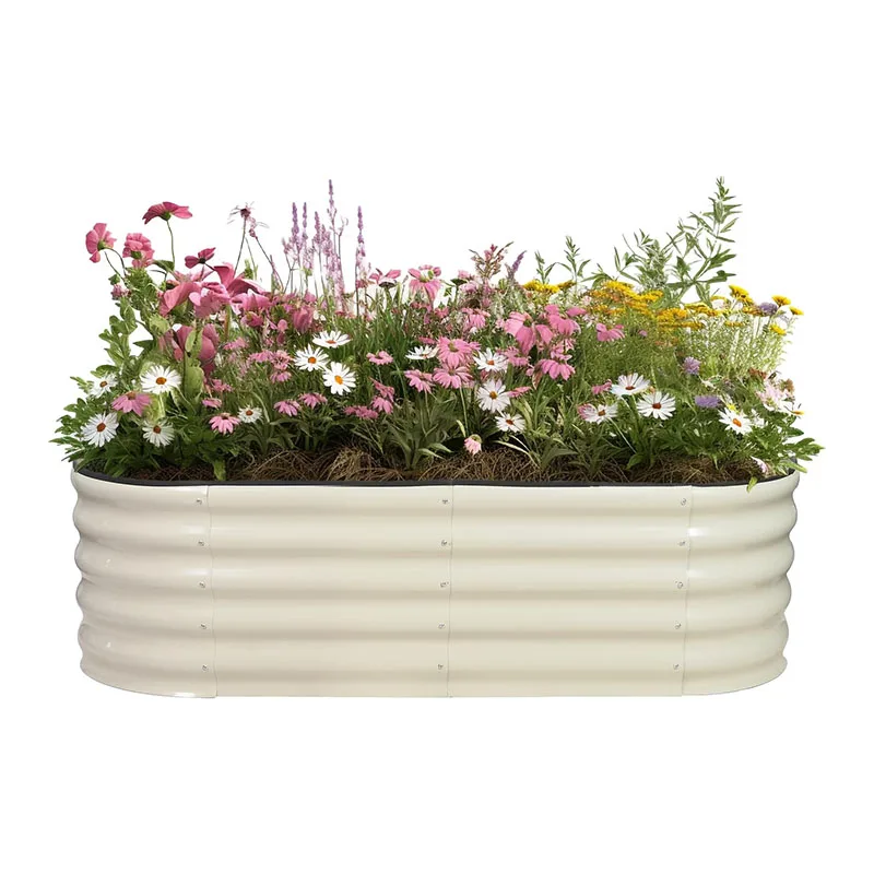Outdoor Metal Galvanized Raised Garden Bed,Oval Large Deep Root Planter ...