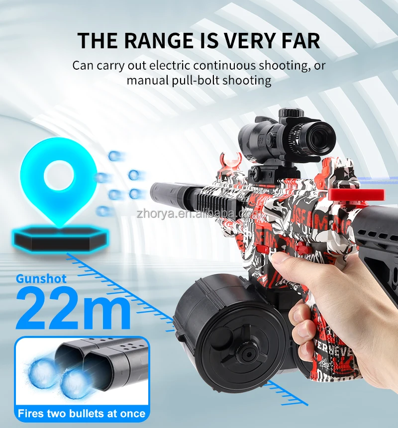 Zhorya M4 Double Barrel Gelblaster Splatter Ball Gel Gun Electric Splat ...
