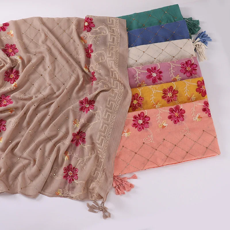 Shop Our Latest Women's Islamic Shawls with Heat-Melting Rhinestones