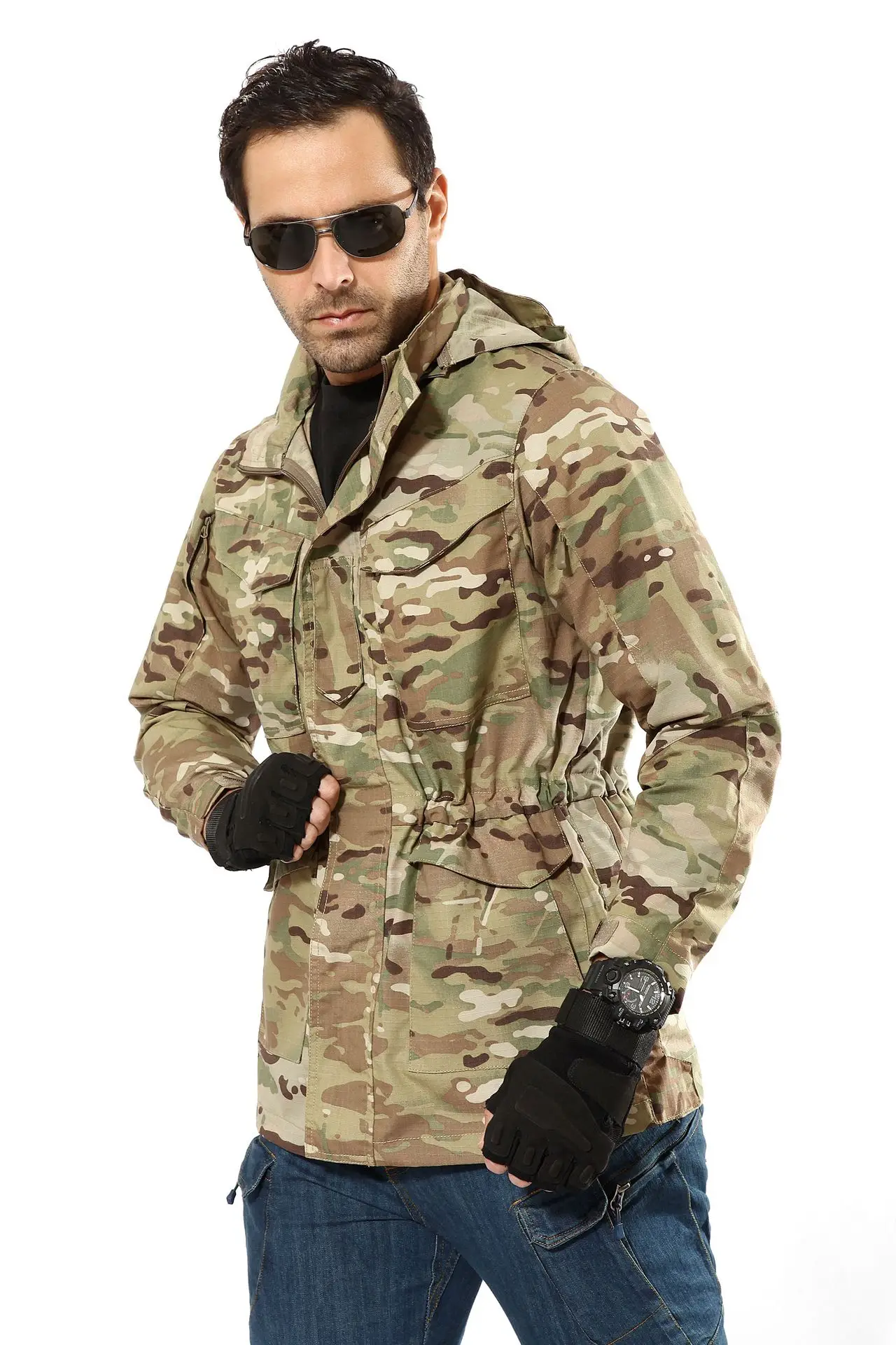 Men's M65 Tactical Windbreaker Outdoor Solid Color Windproof and Waterproof Jacket Camouflage ...