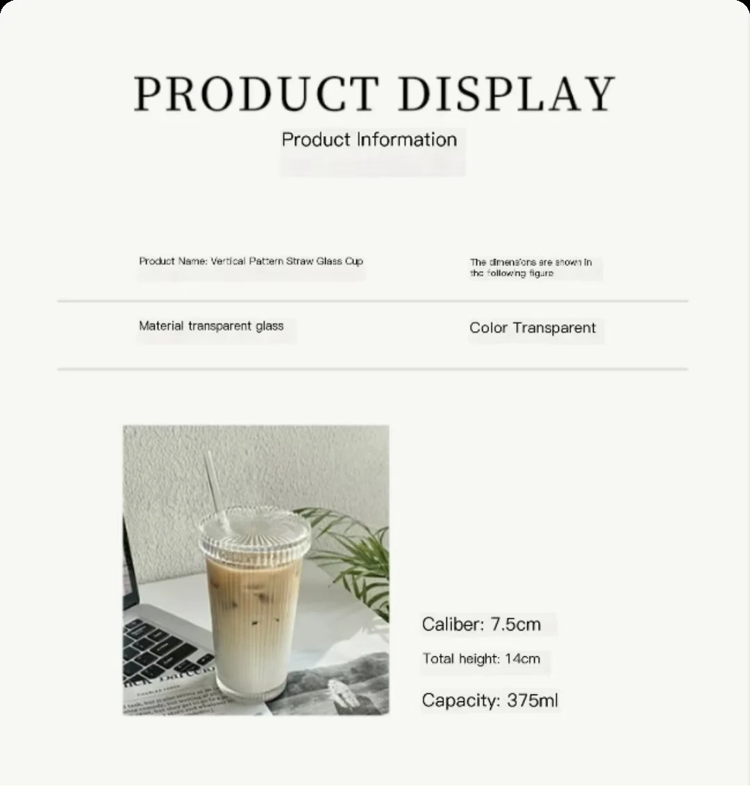 Hot Sale 380ml Transparent Bubble Tea Cup Simple Ribbed Vertical ...