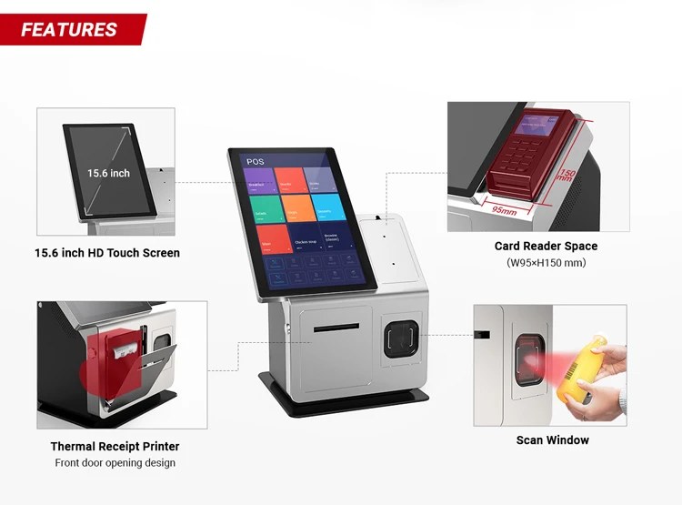 Commercial 15.6 Inch HD Touch Screen Desktop Tablet All-In-One Cashier ...