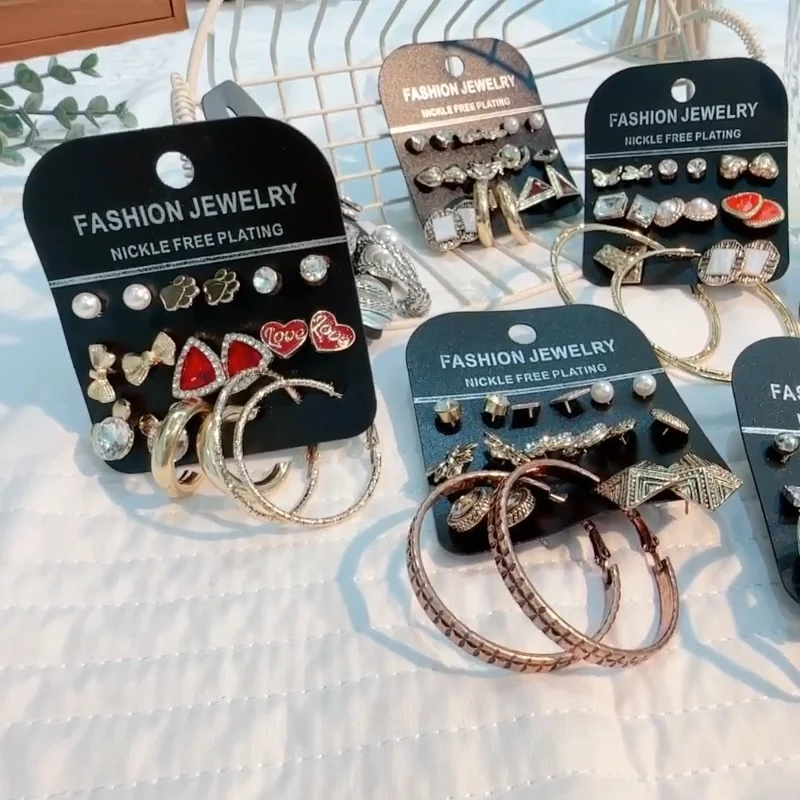 Stylish Women Daily Jewelry Hoop Earrings Ear Stud Set Drop Dangler ...