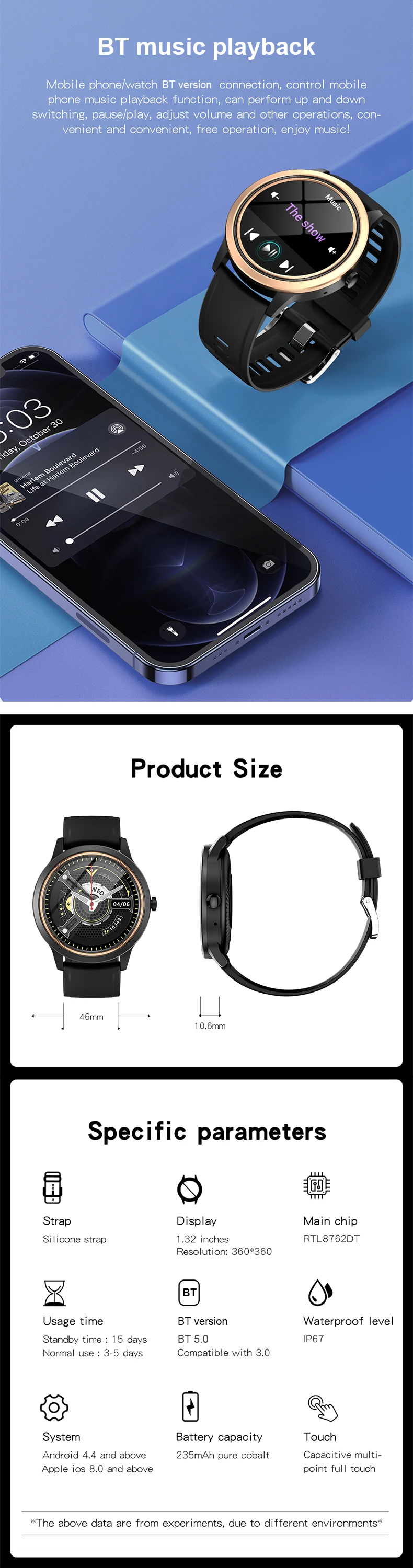 A60 Smart Watch Bt Call Hd Screen Voice Assistant Ui Modes 24h Heart ...